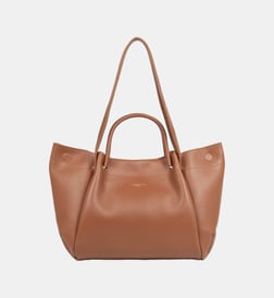 Très grand sac cabas épaule Foulonné Double LOUISA en cuir Marron clair ...