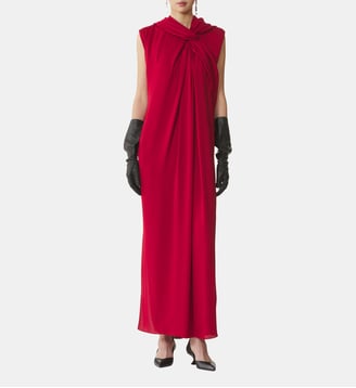 Robe Longue Nouée En Satin Rouge - Lanvin | Galeries Lafayette
